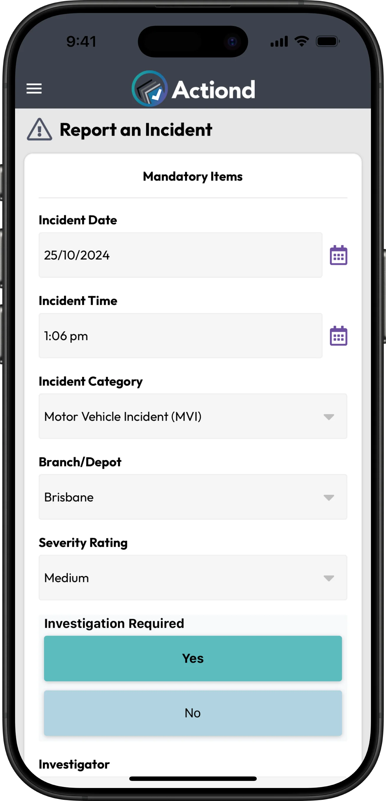 Actiond | Safety & Compliance | Incident Management